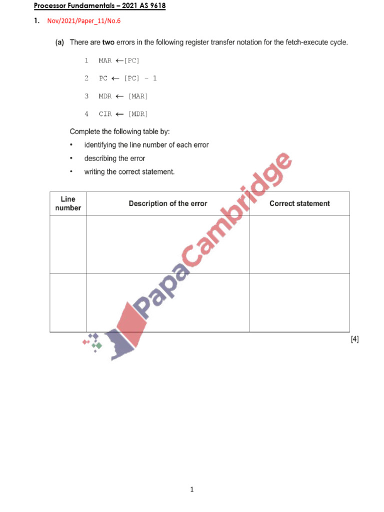 2021 Processor Fundamentals AS 9618 | PDF