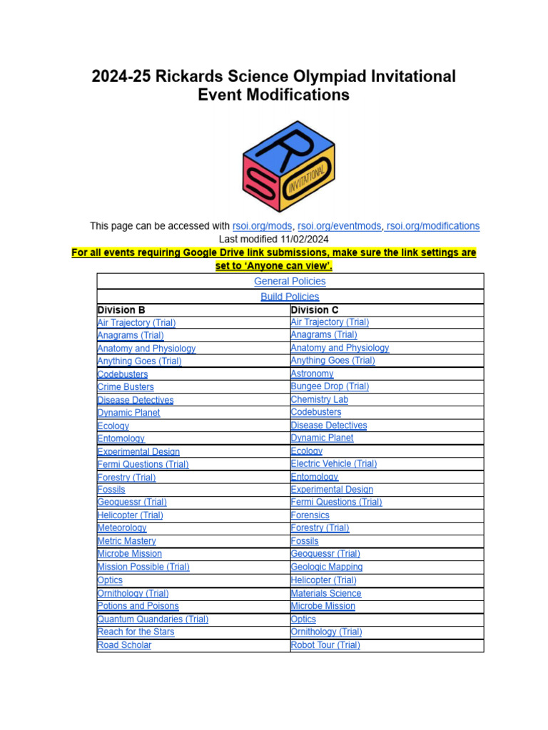 Rickards Science Olympiad Event Mods | PDF | Measurement | Length