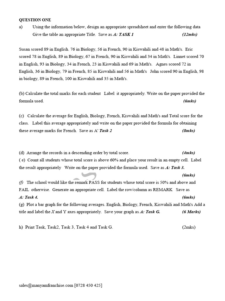 Spreadsheets 6 Practical Questions | PDF