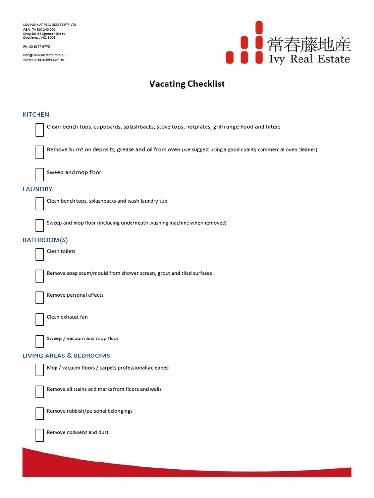 Vacating check list | PDF