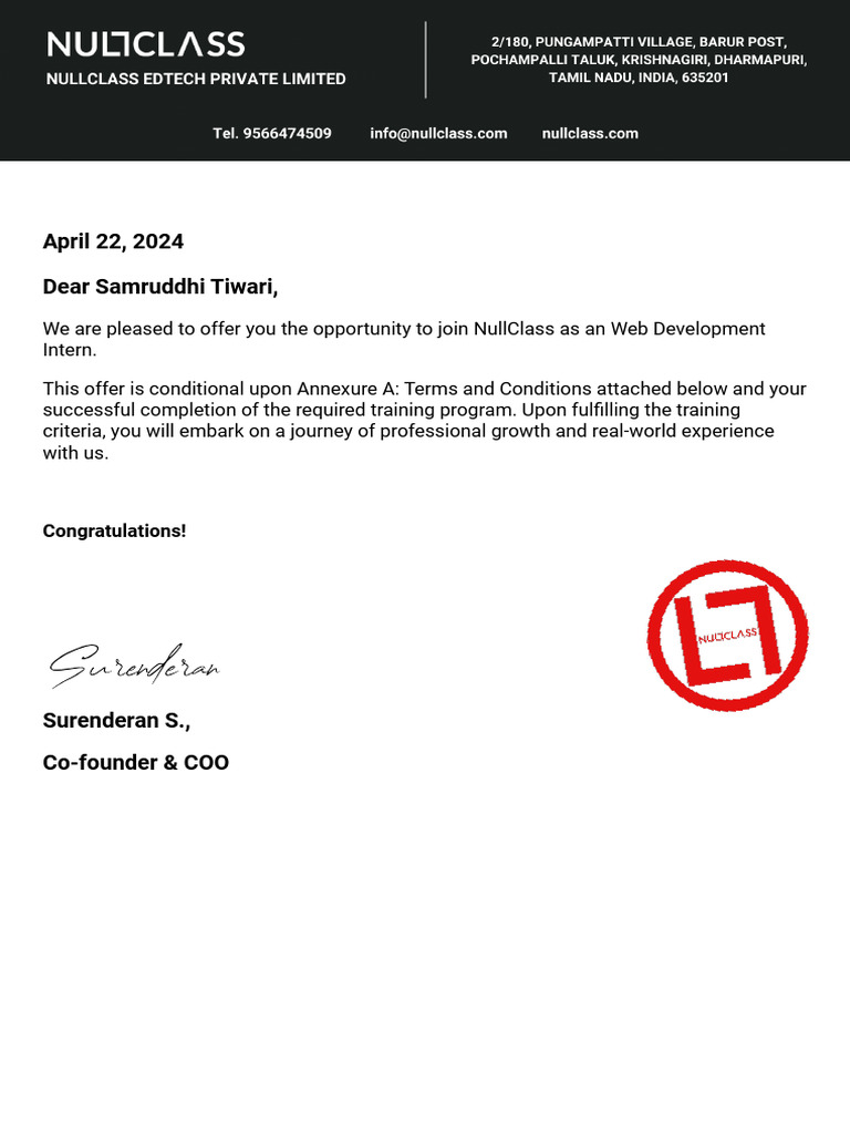 NullClass-Web Development-Offer-Letter | PDF | Web Development