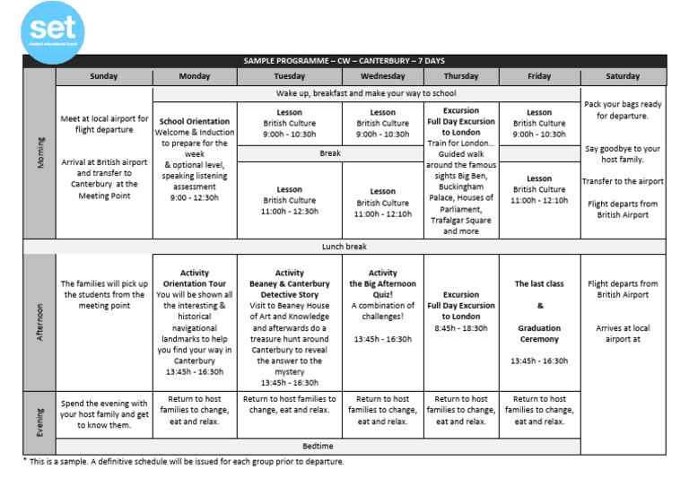 7-Day Canterbury Program Schedule | PDF