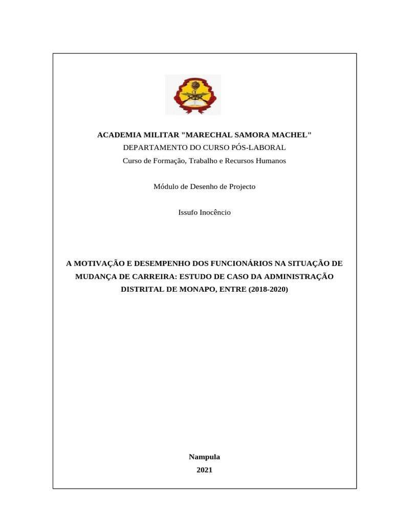 Projecto Issufo Inocencio | PDF | Motivação | Motivacional