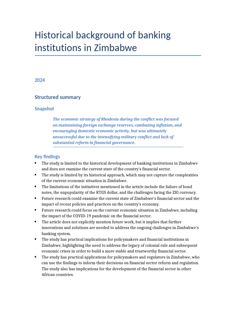 Zimbabwe Banking History Overview | PDF | Zimbabwe | Central Banks