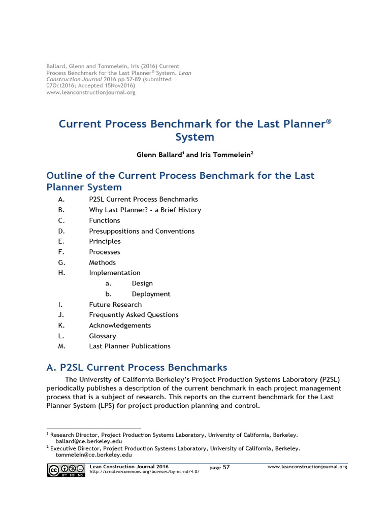 Last Planner System Process Benchmark | PDF | Reliability Engineering
