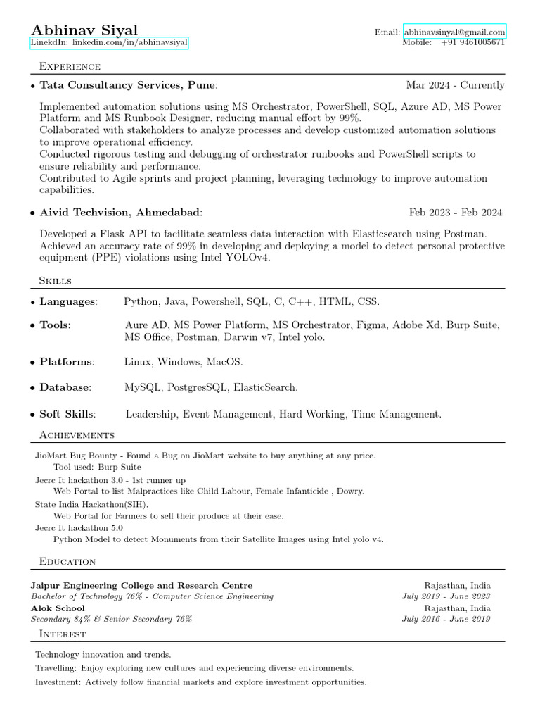 AbhinavSiyal Updated Resume | PDF | Information Technology | Software