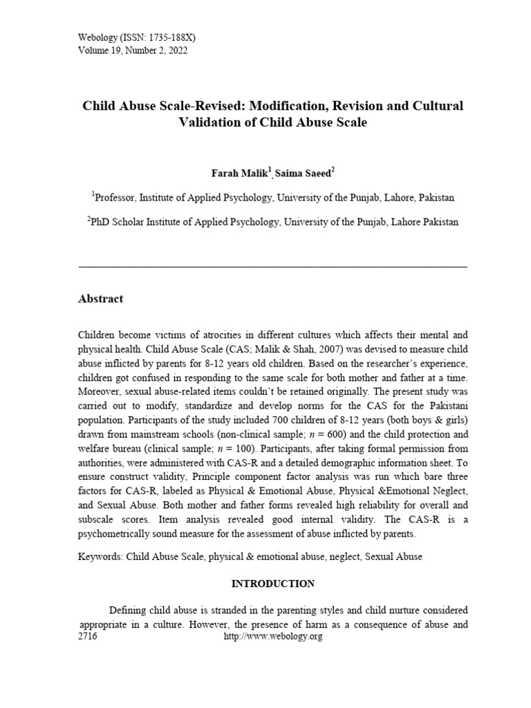 Revised Child Abuse Scale for Pakistan | PDF | Child Abuse | Child Neglect