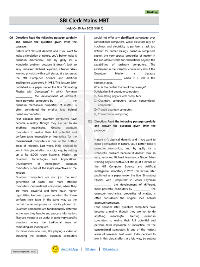 Banking SBI Clerk Mains MBT DPP English 1 | PDF | Quantum Computing ...