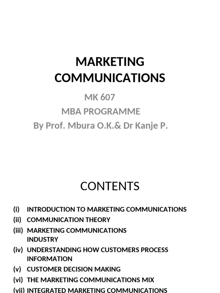 Marketing Comms for MBA Students | PDF | Marketing Communications | Marketing