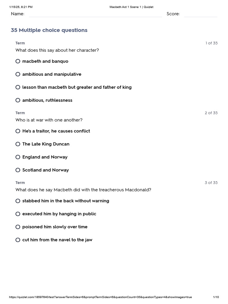 Macbeth Act 1 Scene 1 _ Quizlet 1 | PDF | Macbeth