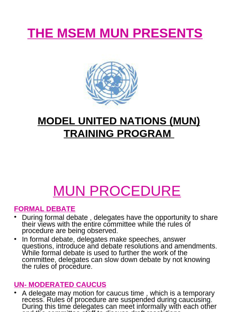 MUN Procedure and Debate Guidelines | PDF | Meetings | Government