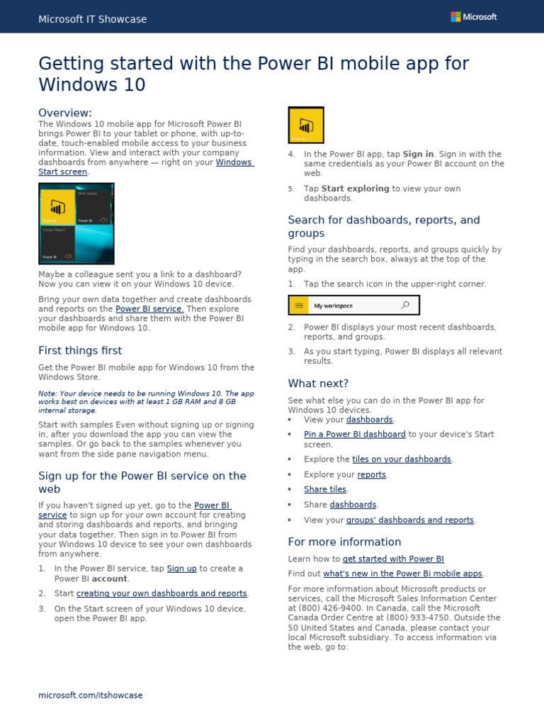 Power BI Mobile App Guide for Windows | PDF | Windows 10 | Mobile App