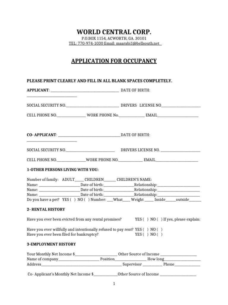 Rental Occupancy Application Form | PDF | Landlord