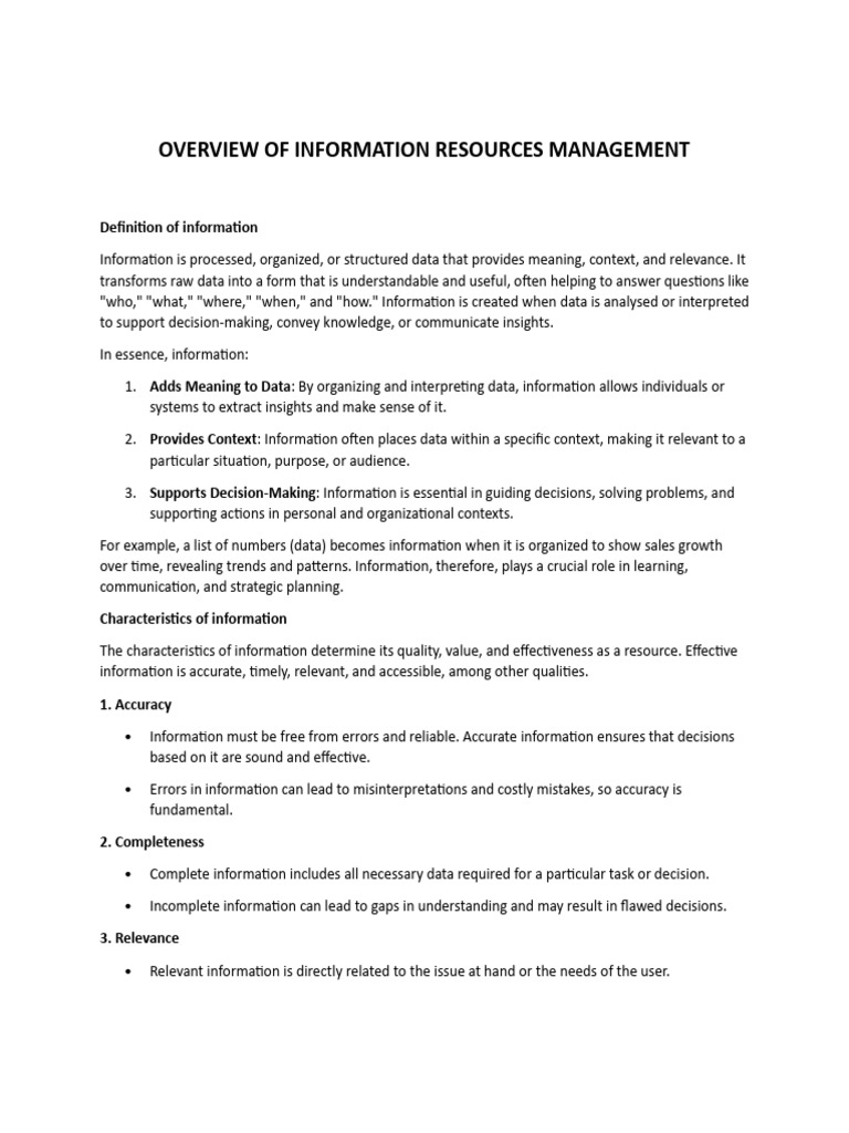 Overview of Information Resources Management | PDF | Information ...