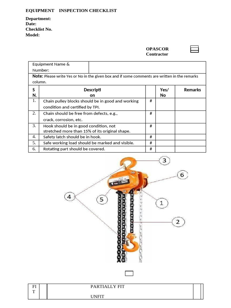 Checklist For Equipment Inspection Chain Pulley Block (AD-Internal) | PDF