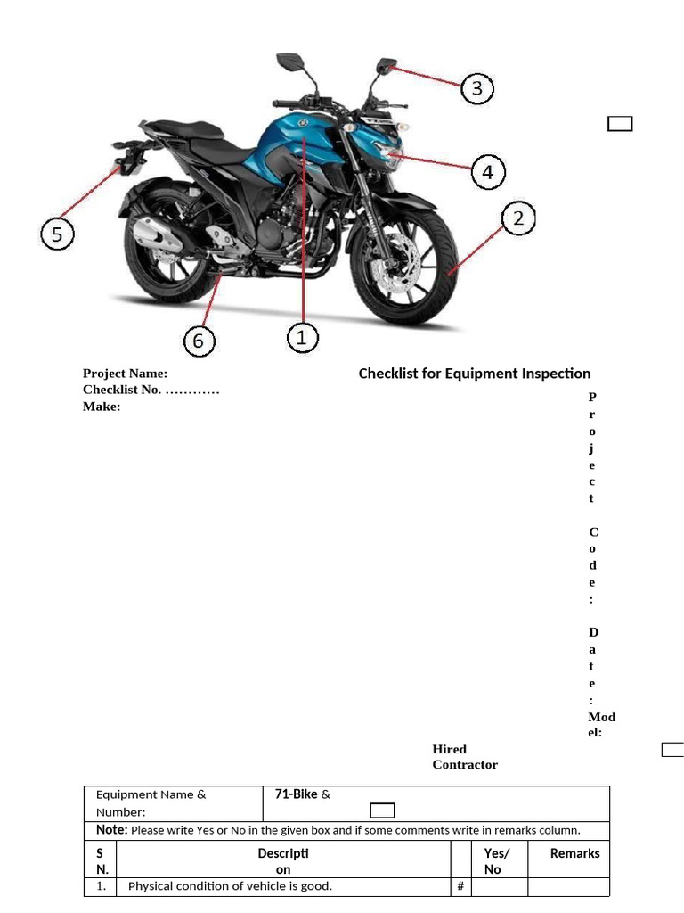 Checklist For Equipment Inspection Bike (AD-Internal) | PDF | Vehicles ...