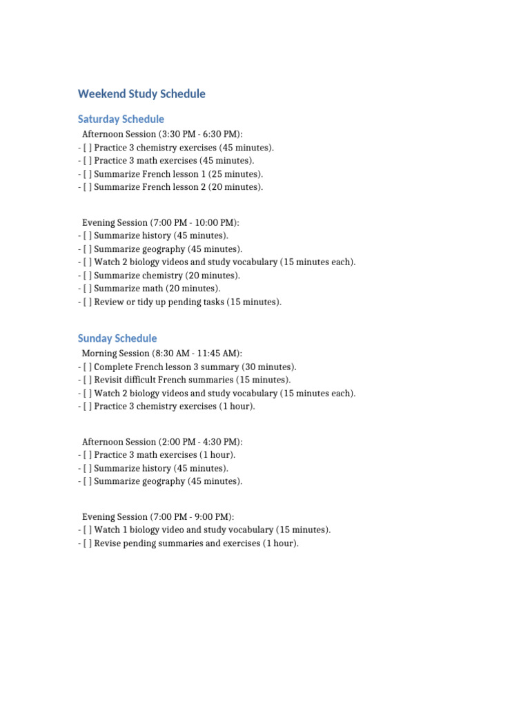 Weekend_Study_Schedule | PDF