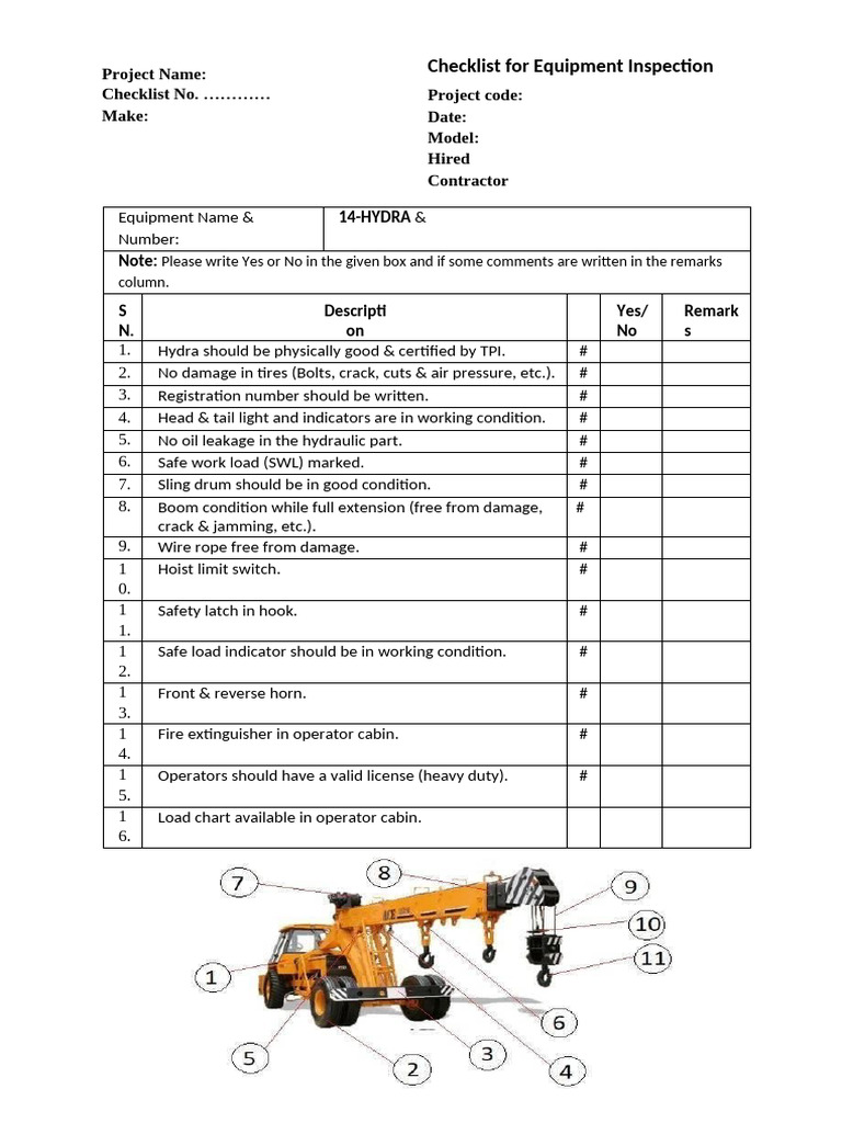 Hydra Equipment Inspection Checklist | PDF