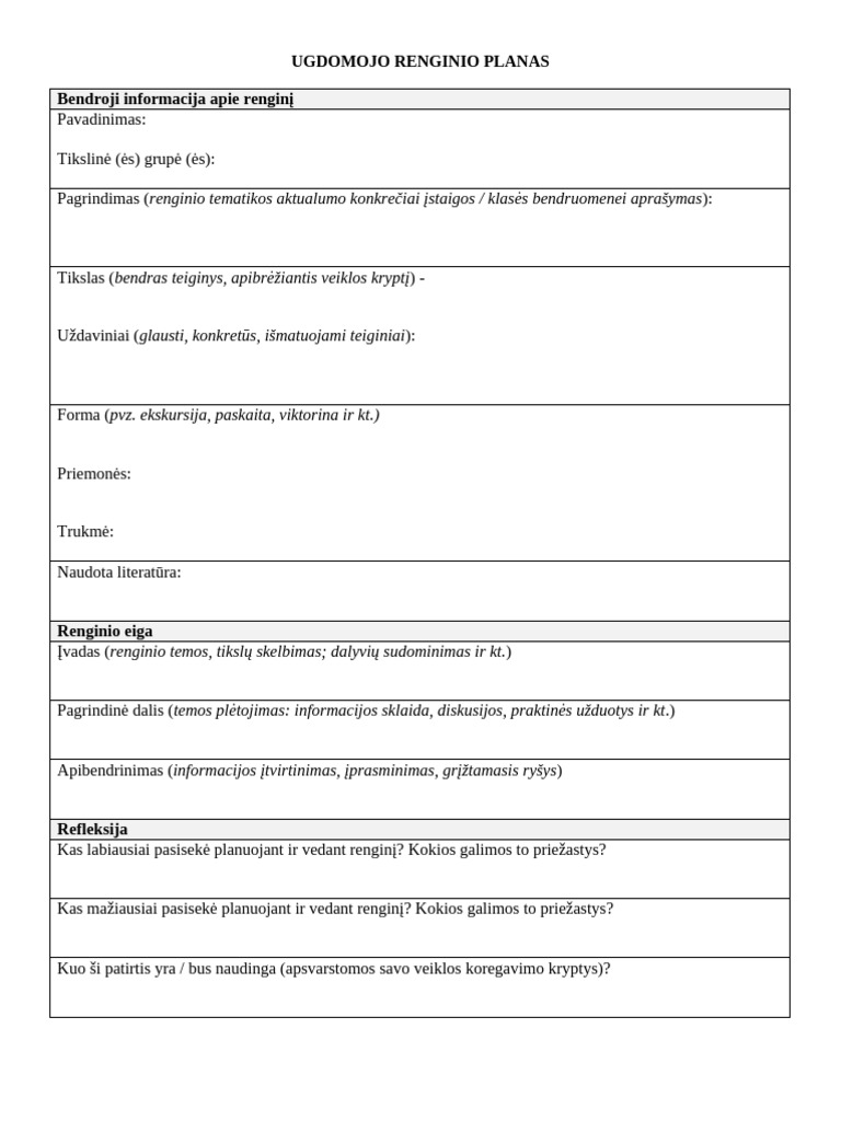 Renginio Plano Forma | PDF
