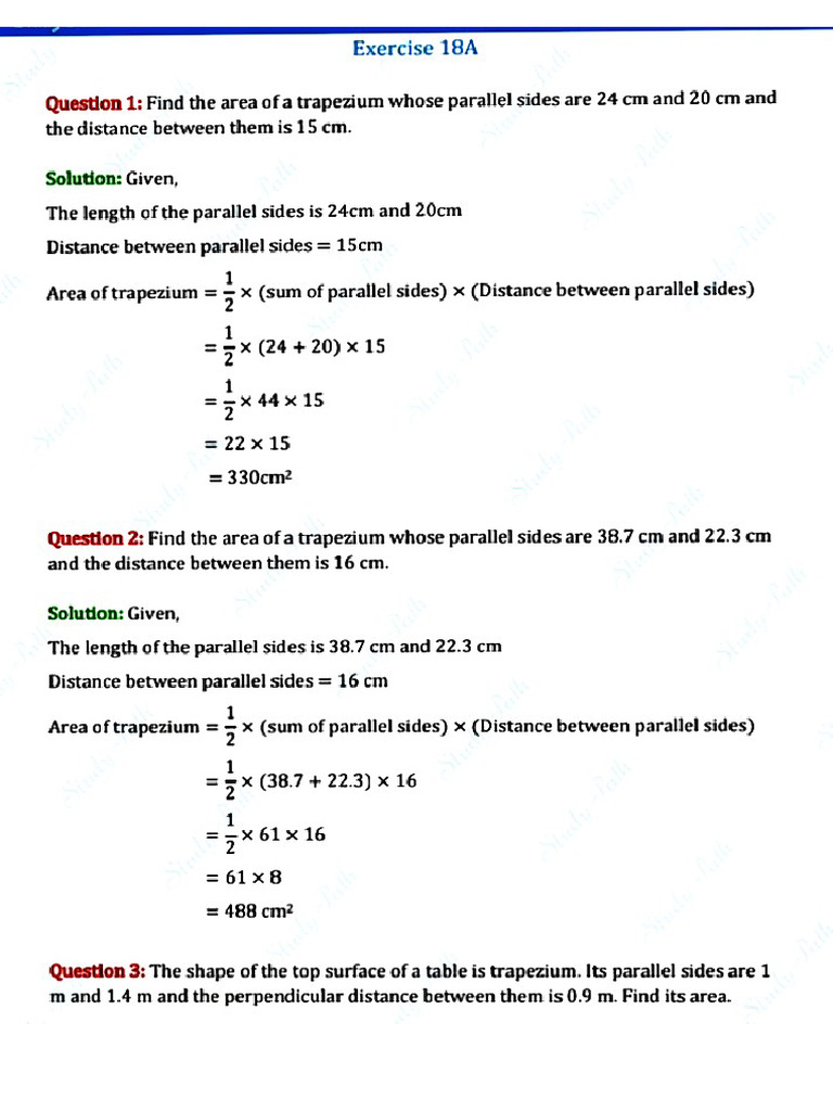 Class VLLL Mathematics Exercise 18A | PDF