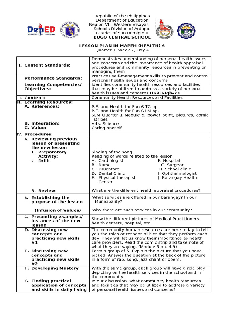 MAPEH Health Lesson Plan for Grade 6 | PDF | Midwifery | Physical Therapy