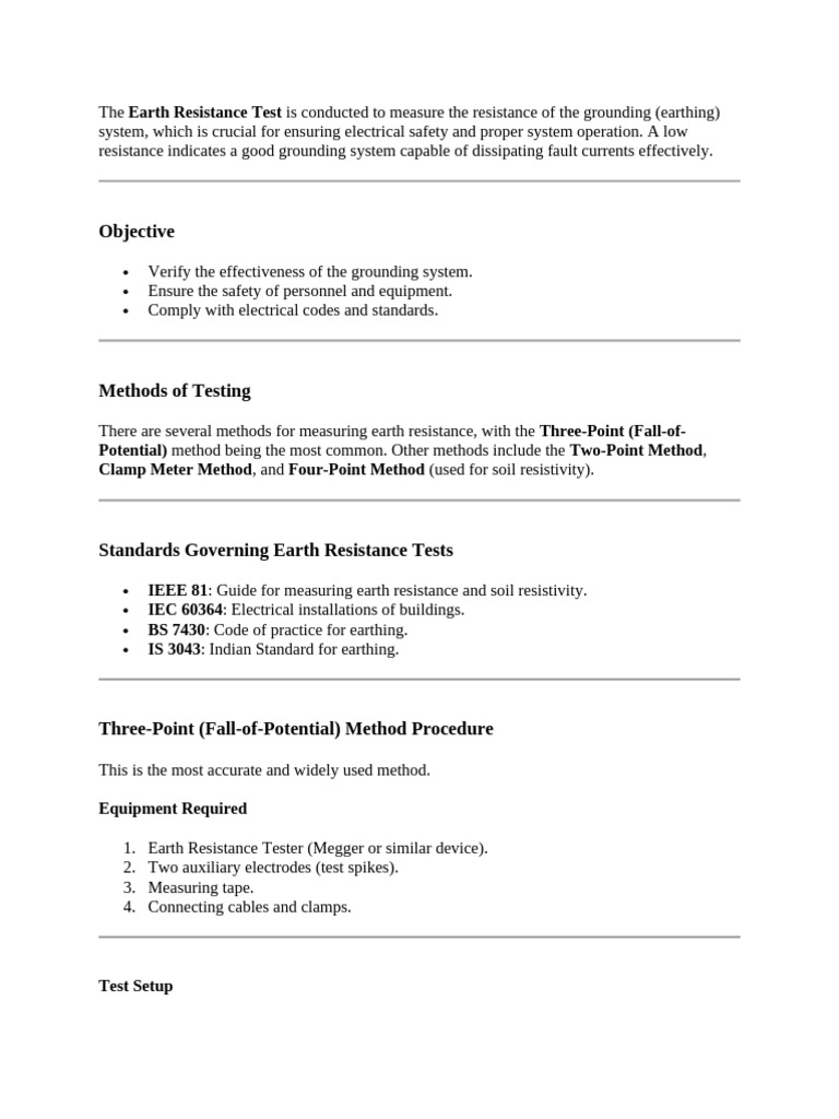 Earth Tests | PDF | Electrical Resistance And Conductance | Electrical ...