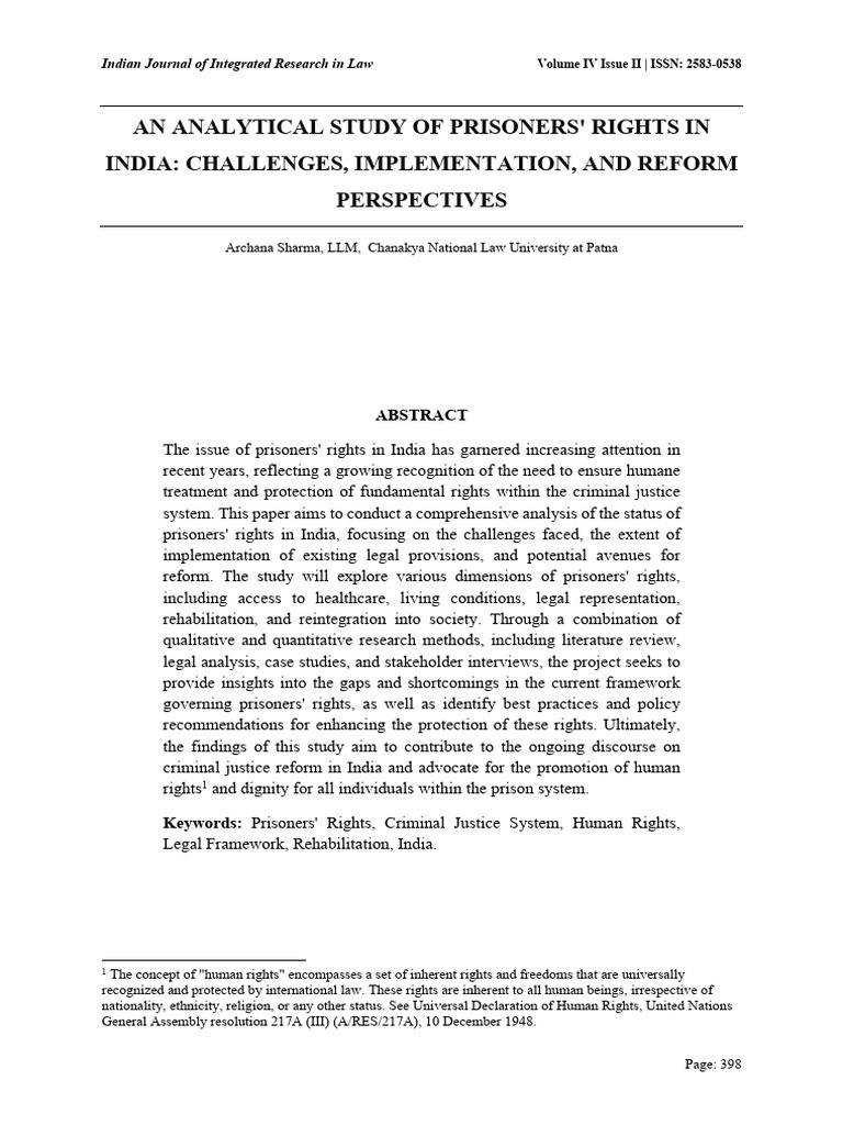An Analytical Study of Prisoners Rights in India Challenges ...