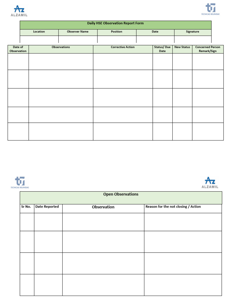 Daily HSE Observation Report Form | PDF