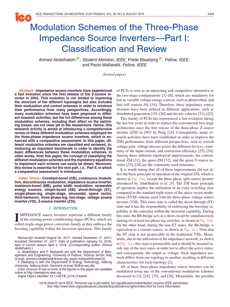 [9] - Modulation Schemes of the Three-Phase Impedance Source InvertersPart I Classification and ...
