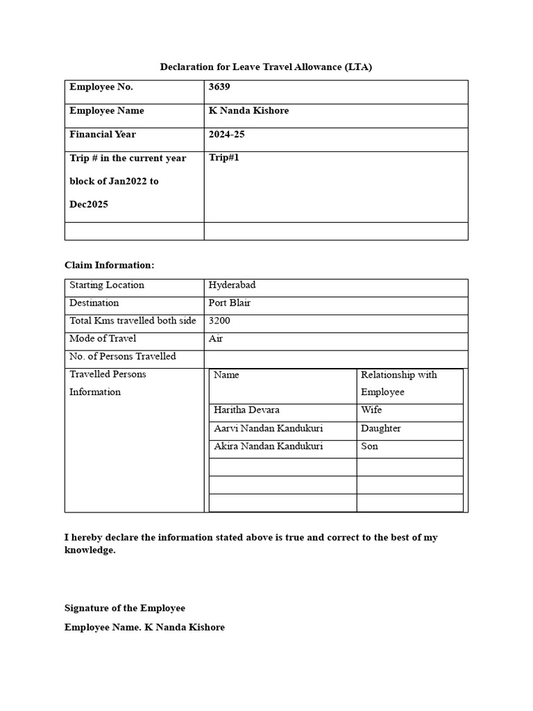 LTA Claim Declaration | PDF