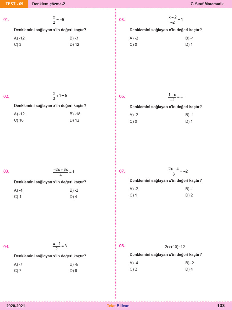 b3 Test 69 Denklem Cozme 2 | PDF