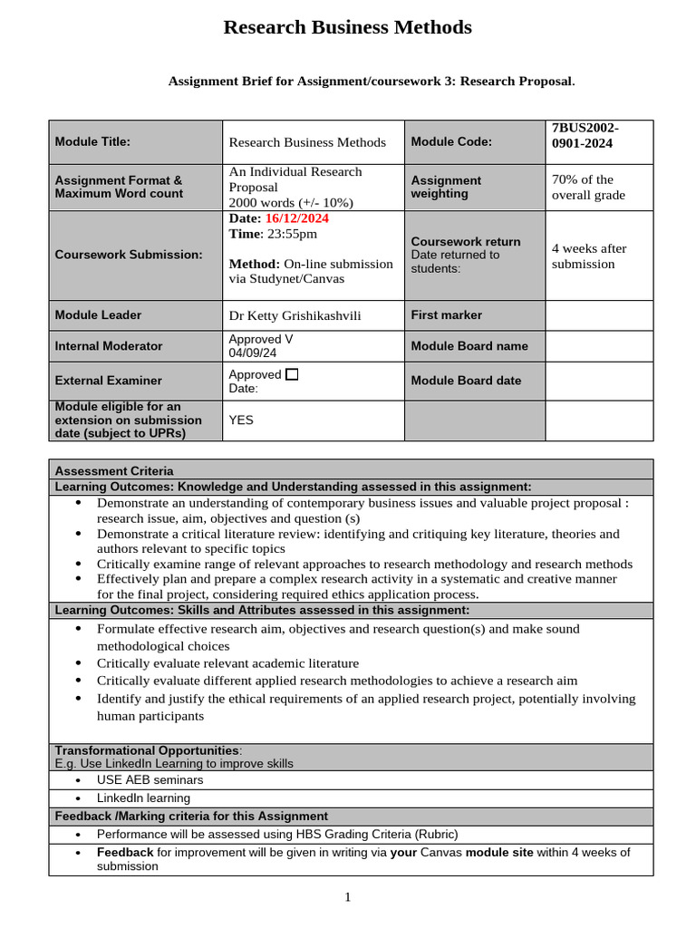 BRM Assessment 3 Brief KG 2024 - 410045264 | PDF | Methodology | Scientific Method