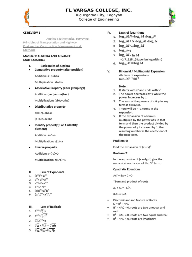 Module 1 | PDF | Logarithm | Quadratic Equation