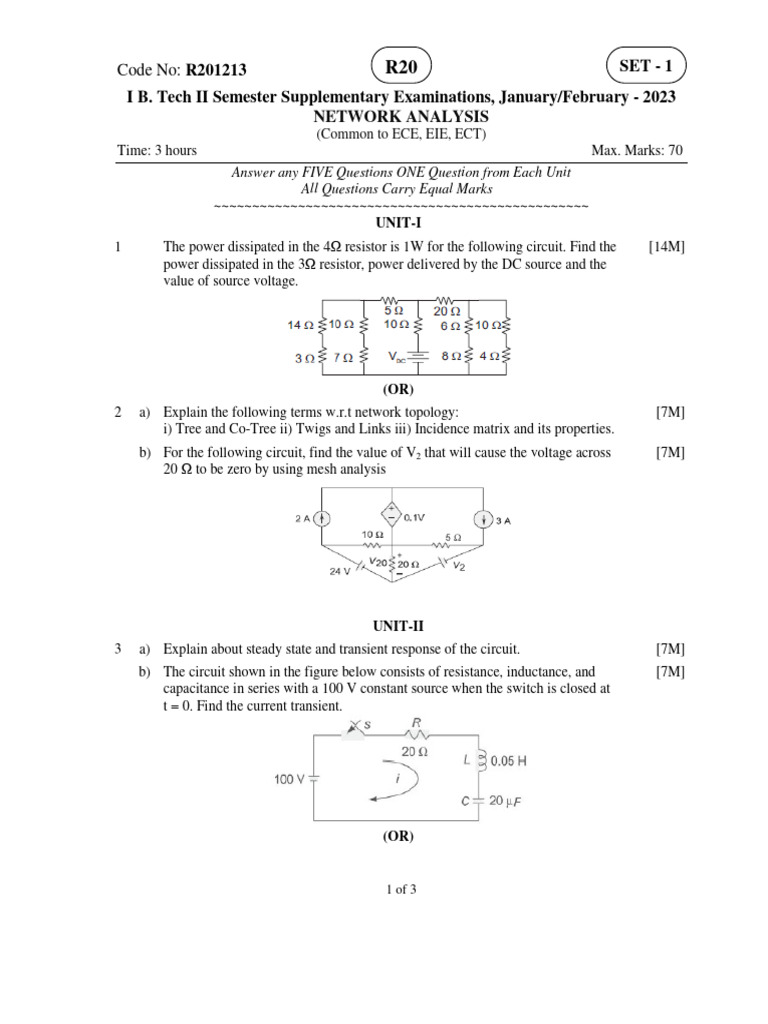 Network Analysis Exam Paper - Jan 2023 | PDF | Electrical Network ...