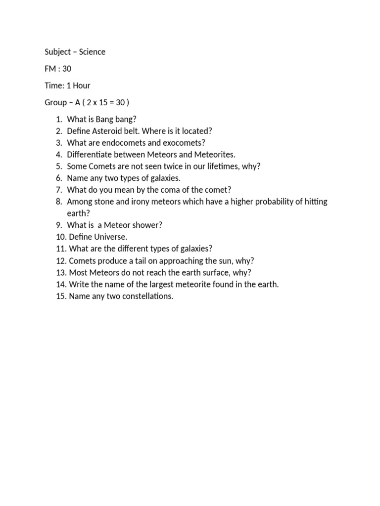 Science Questions on Space and Astronomy | PDF