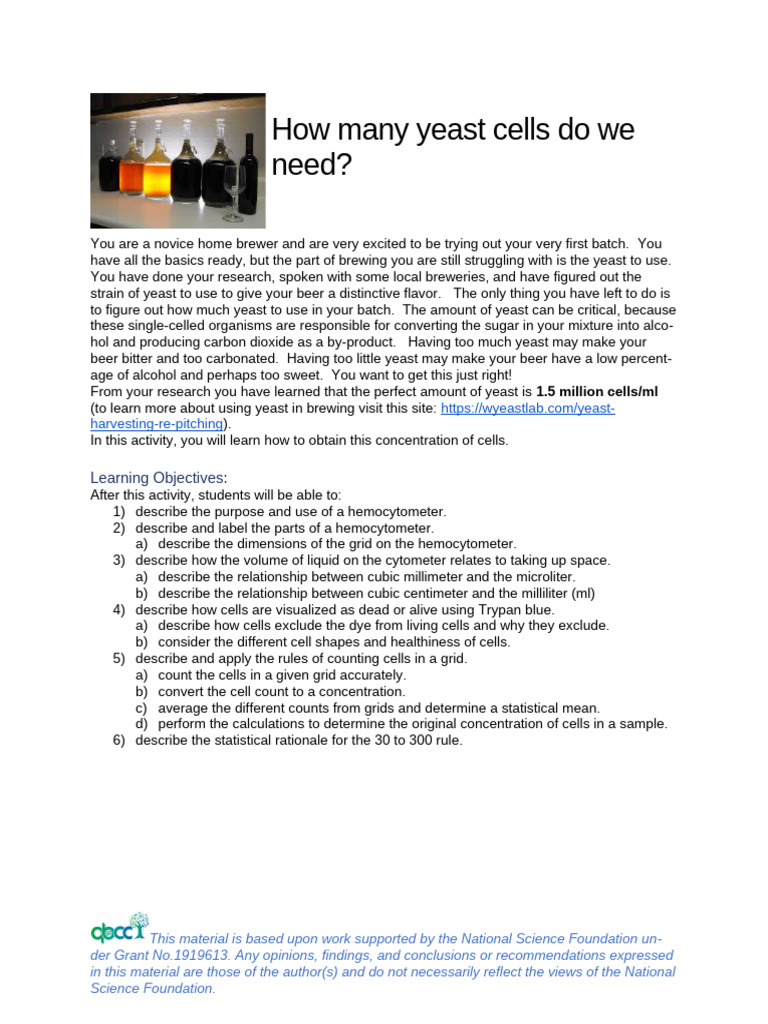 Student Handout For Cell Counting 2 | PDF | Beer | Yeast