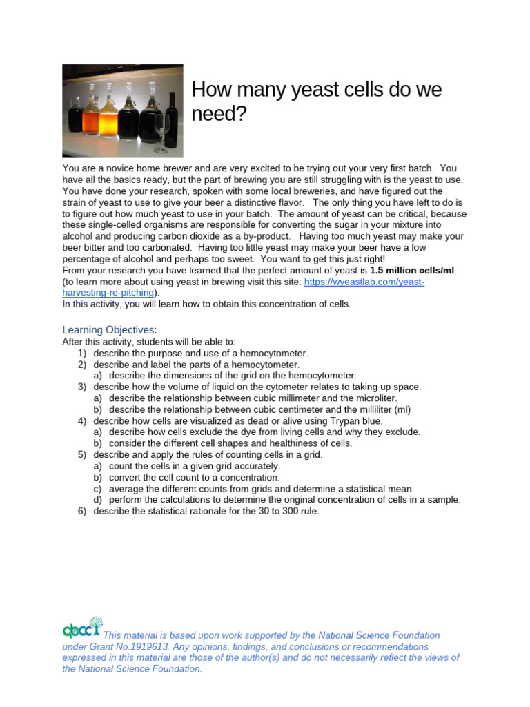 Student Handout For Cell Counting | PDF