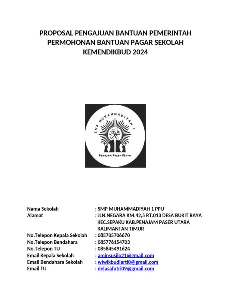 Proposal Pagar Kemendikbud SMP MUH 1 PPU | PDF