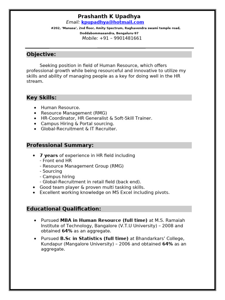 Resume - Prashanth Upadhya | PDF | Recruitment | Business
