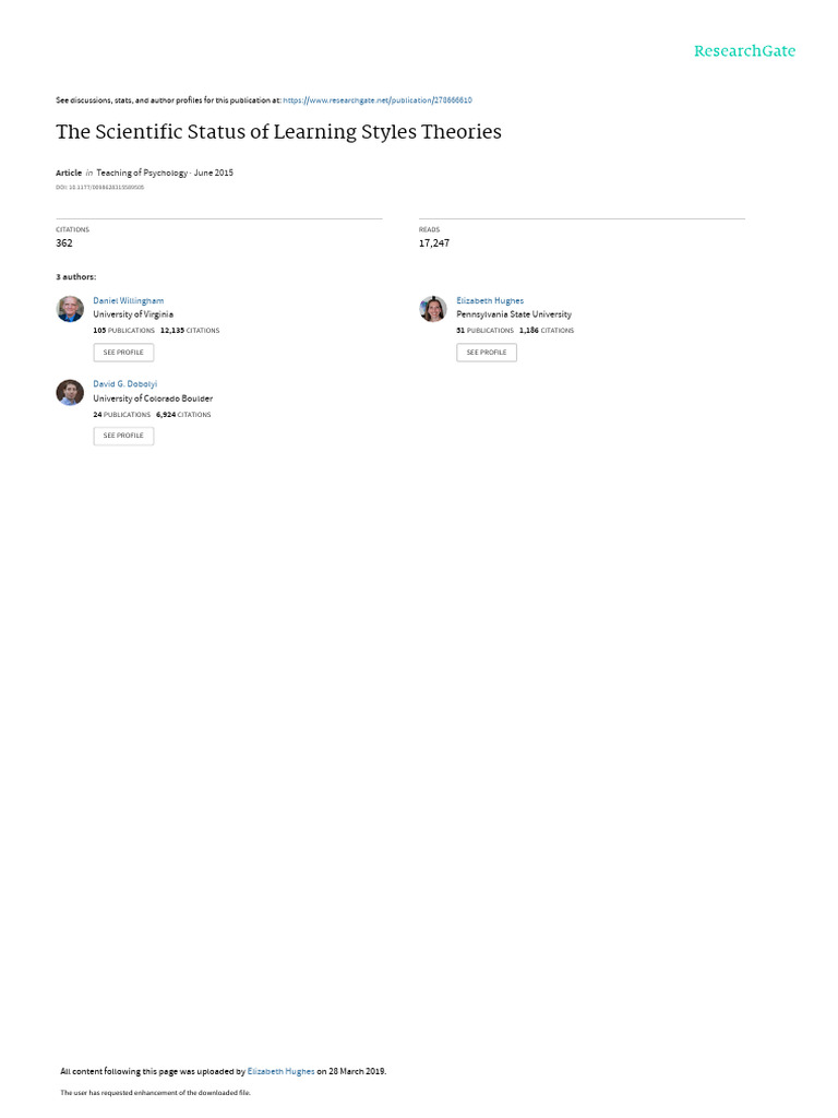 TeachingofPsychology 2015 Willingham 266 71 | PDF | Learning Styles ...