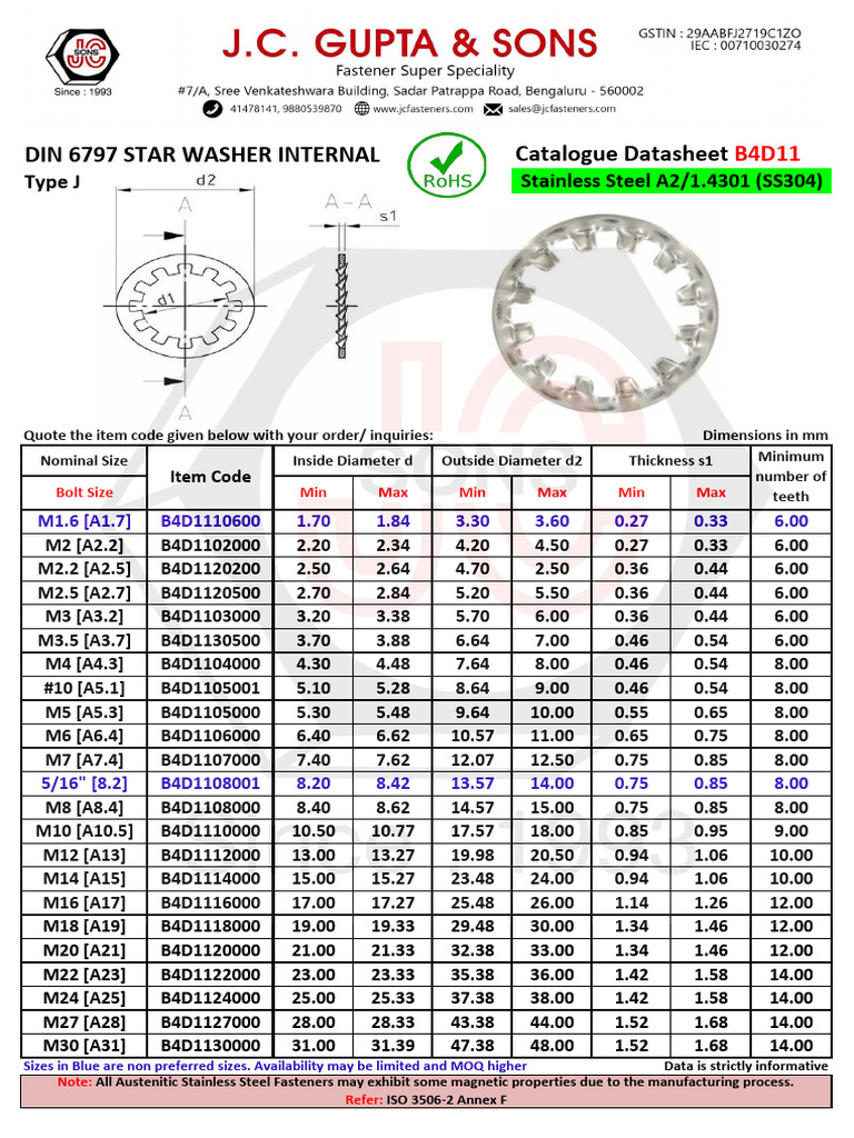 DIN 6797 Star Washer Specifications | PDF