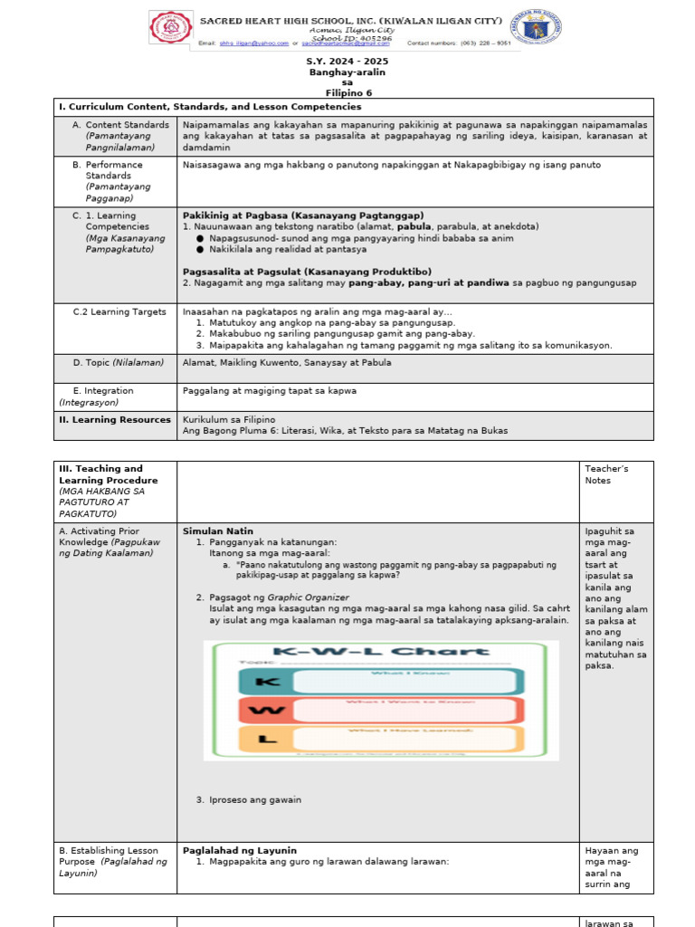 Filipino 6 Lesson Plan | PDF