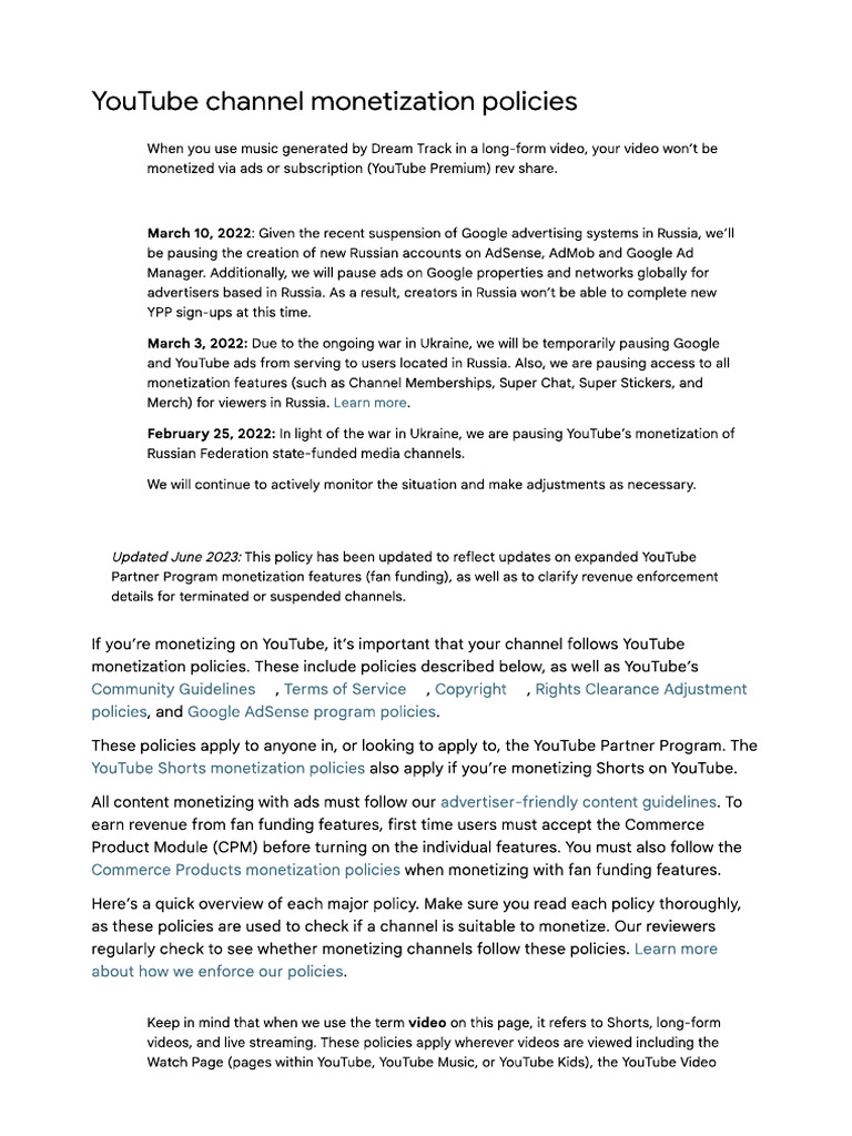 Youtube Monetization Policies | PDF