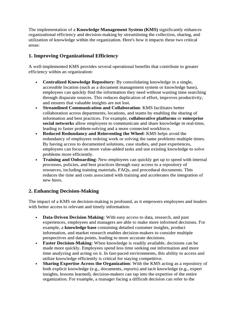 The Implementation of A Knowledge Management System | PDF | Decision Making | Knowledge Management