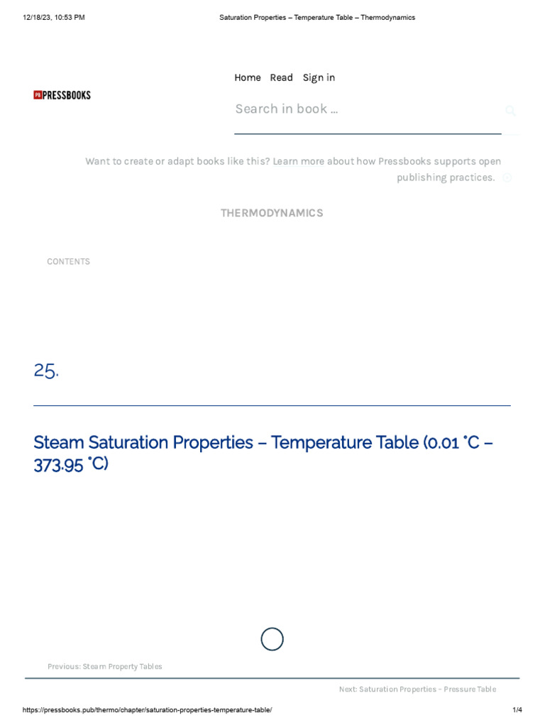 Saturation Properties - Temperature Table - Thermodynamics | PDF ...