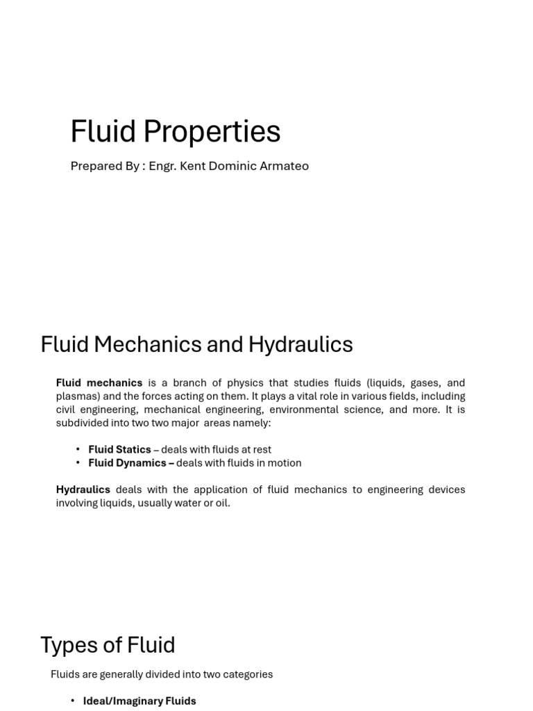 1. Fluid Properties | PDF | Fluid Mechanics | Gases