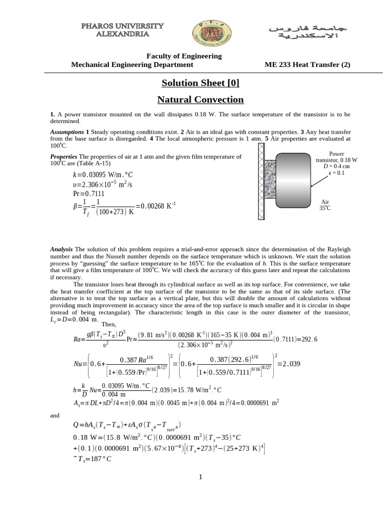 Sol Sheet 0 Natural Convection | PDF | Heat Transfer | Heat