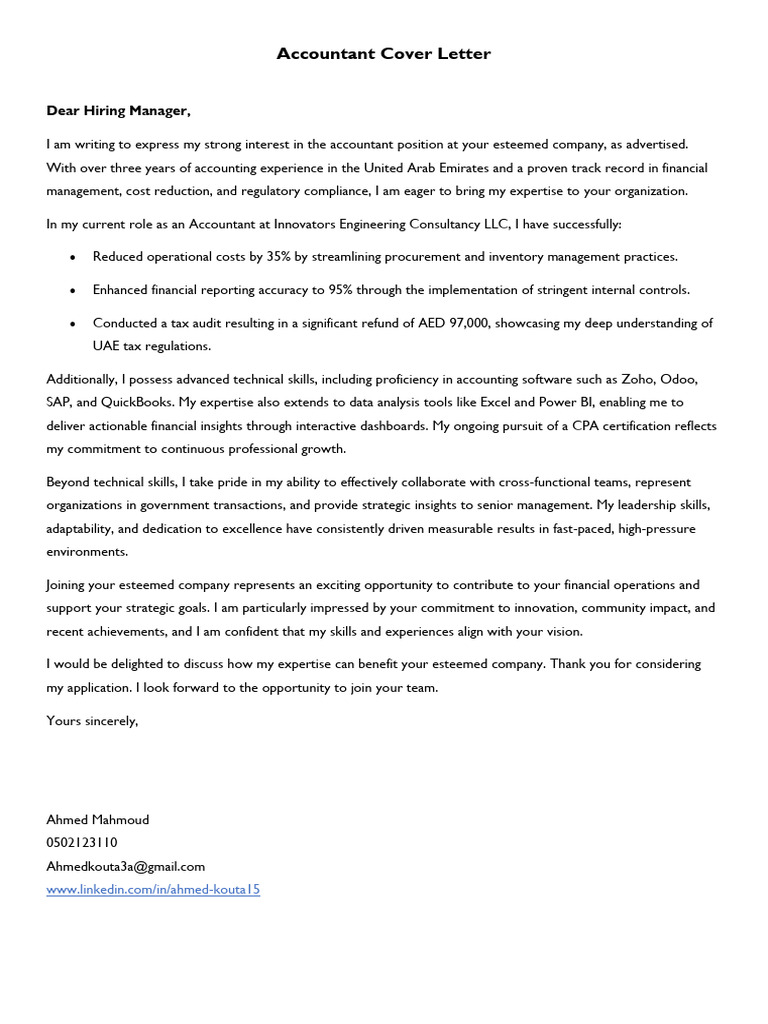 Accountant Cover Letter UAE Expertise | PDF
