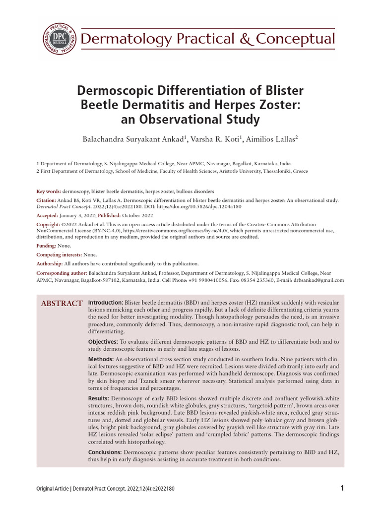 Dermosocpy Lesion in Derm Paederus and Herpes Zoster | PDF | Epidermis ...