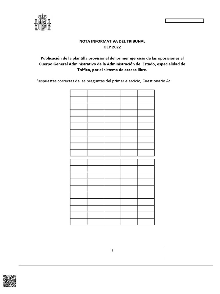 Plantilla Provisional de Respuestas. Acceso Libre Modelos A y B | PDF